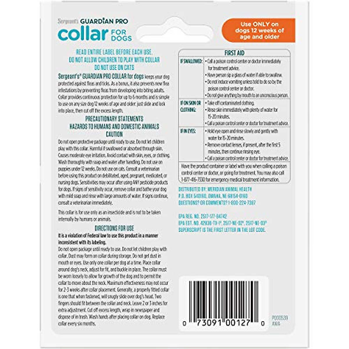 Sergeant's Guardian Pro Flea & Tick Collar for Dogs, Kills Fleas & Ticks, Long Lasting Protection for 6 Months, Fresh Scent, One Size Fits All, 1 Collar