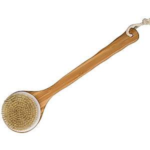 Janrely Bath Dry Body Brush Natural Bristles Back Scrubber With Long Wooden Handle For Cellulite And Exfoliating