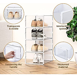 JONYJ 12 Pack Shoe Organizer, Clear Plastic Stackable Shoe Storage, Multifunctional Shoe Box, Universal Shoe Storage Boxes for Men and Women