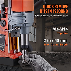 VEVOR Magnetic Drill, 1400W 2" Boring Diameter, 2922lbf/13000N Portable Electric Mag Drill Press with Variable Speed, 810 RPM Drilling Machine for any Surface Home Improvement Industry Railway