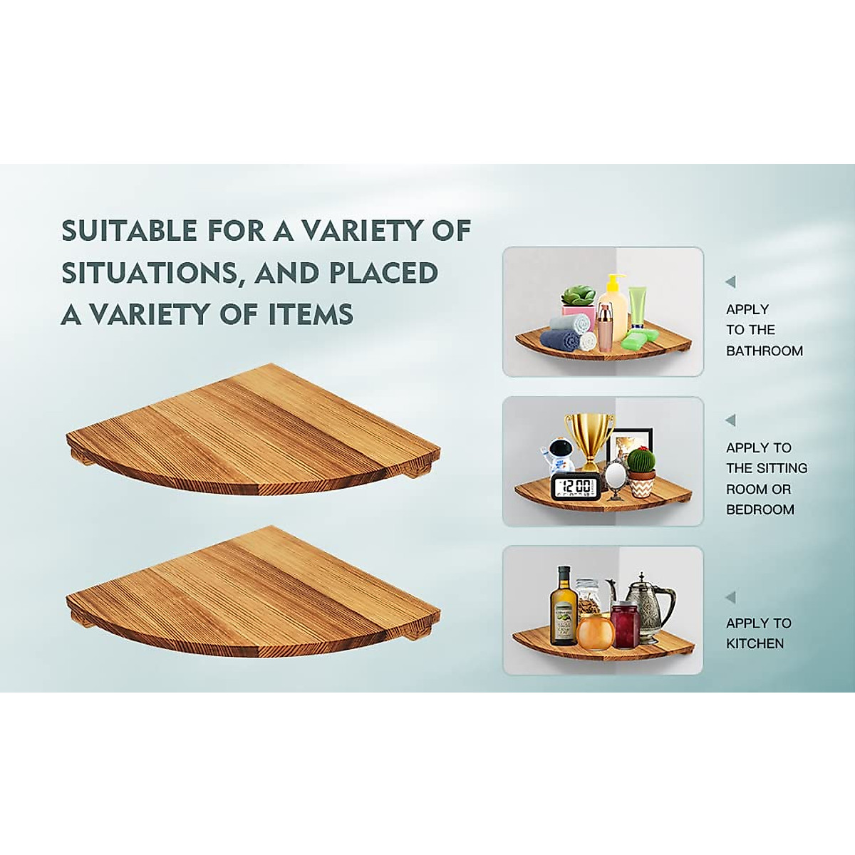 YuPinDiZu Corner Wall Shelf, 2 Pack Solid Wood Corner Floating Shelves for Wall, Round End Wall Mounted Floating Corner Shelf for Bedroom,Living Room and Kitchen (12INCH(2PCS))