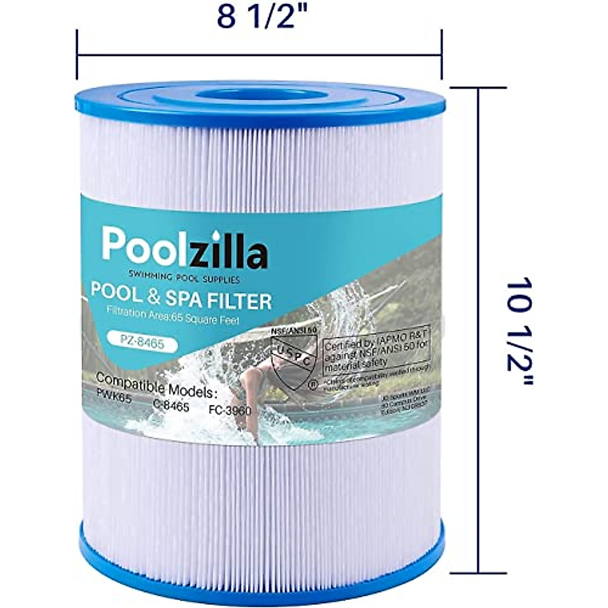 Poolzilla 2-Pack Spa Filter Cartridge Replacement for Watkins 31114, Unicel C-8465, Pleatco PWK65, Filbur FC-3960, 71827, 71828, Tiger River Caspian, Bengal, Sumatran, Caldera 76136 | Spa Filtration