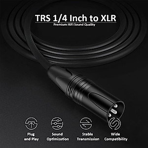 DREMAKE 10 Foot TRS Stereo 6.35mm 1/4 Inch to XLR Balanced Mic Cable Male to Male Audio Patch Cord for Speakers, Amplifier