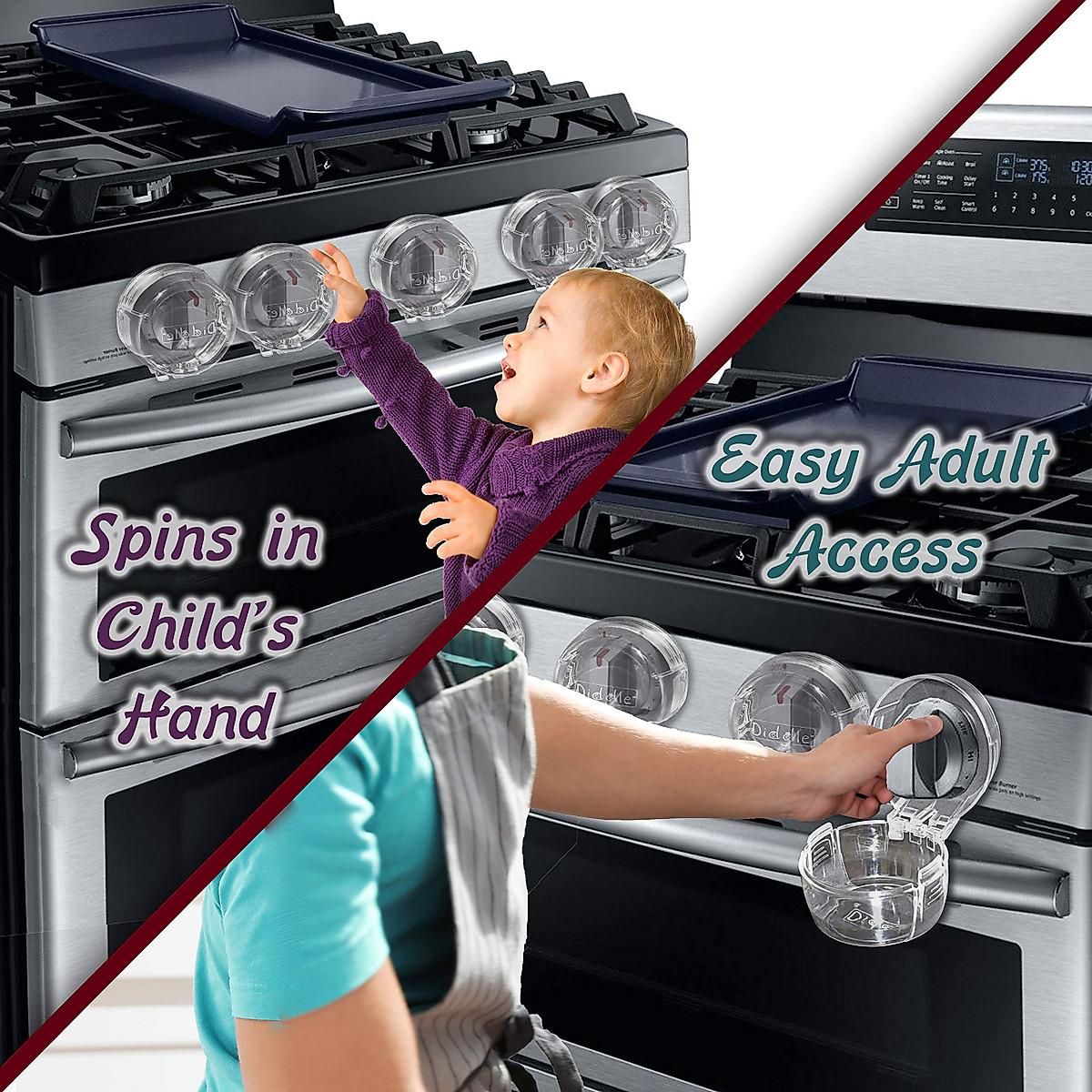 6 Pack Clear Stove Knob Safety Covers - Protect Little Kids with A Child Proof Lock for Oven/Stove Top/Gas Range - Baby/Toddler Kitchen Safety Guard - Check Dimensions