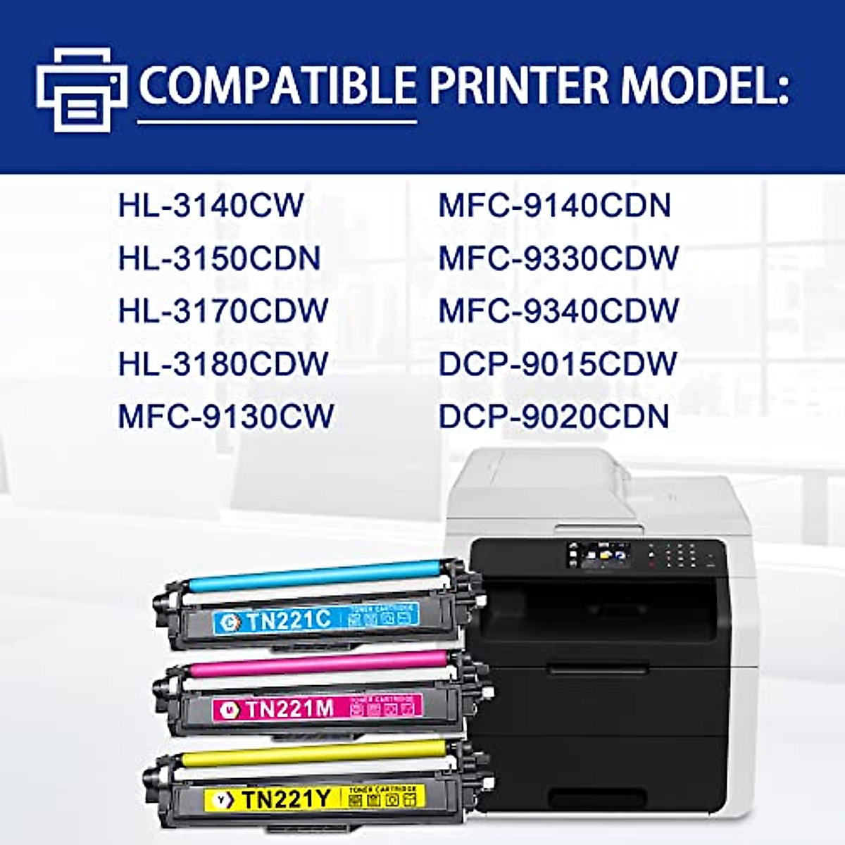 NUCALA Compatible TN221C TN221M TN221Y Toner Cartridge TN221 TN-221 Replacement for Brother HL-3150CDN HL-3170CDW MFC-9130CW MFC-9330CDW DCP-9015CDW DCP-9020CDN Printer Toner (3-Pack, 1C+1M+1Y)