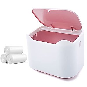 Business King Mini Desk Trash Can with Lid with Trash Bag 90pcs 2.5 L/0.7 Gallon Pink Plastic Countertop Garbage Bin with Removable Inner Tiny Waste Basket for Office Dresser Bedroom