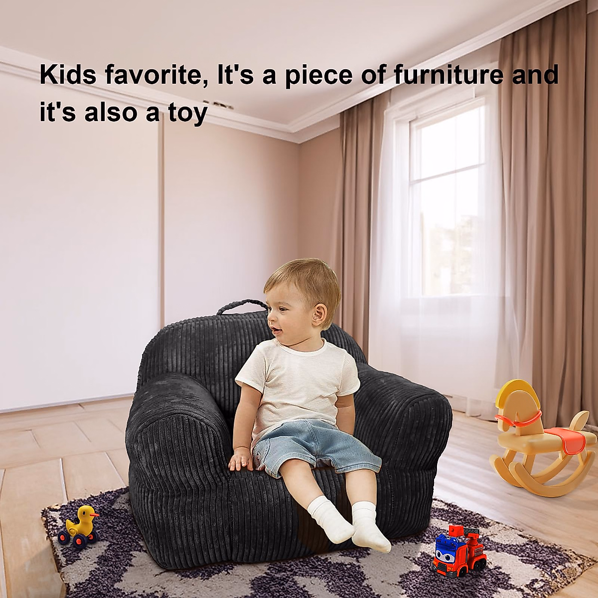 Louis Donné Bean Bag Sofa Chair, Ultra-Soft Foam Filling Arm Chair, Reading Couch for Kids, Teens and Adults, Lazy Sofa for Living Room, Bedroom - Black