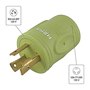 NemaTech NEMA 3-Prong Generator to 30Amp RV Adapter, L5-30P Male to TT-30R Female 30A/30A Compact Locking Generator Converter