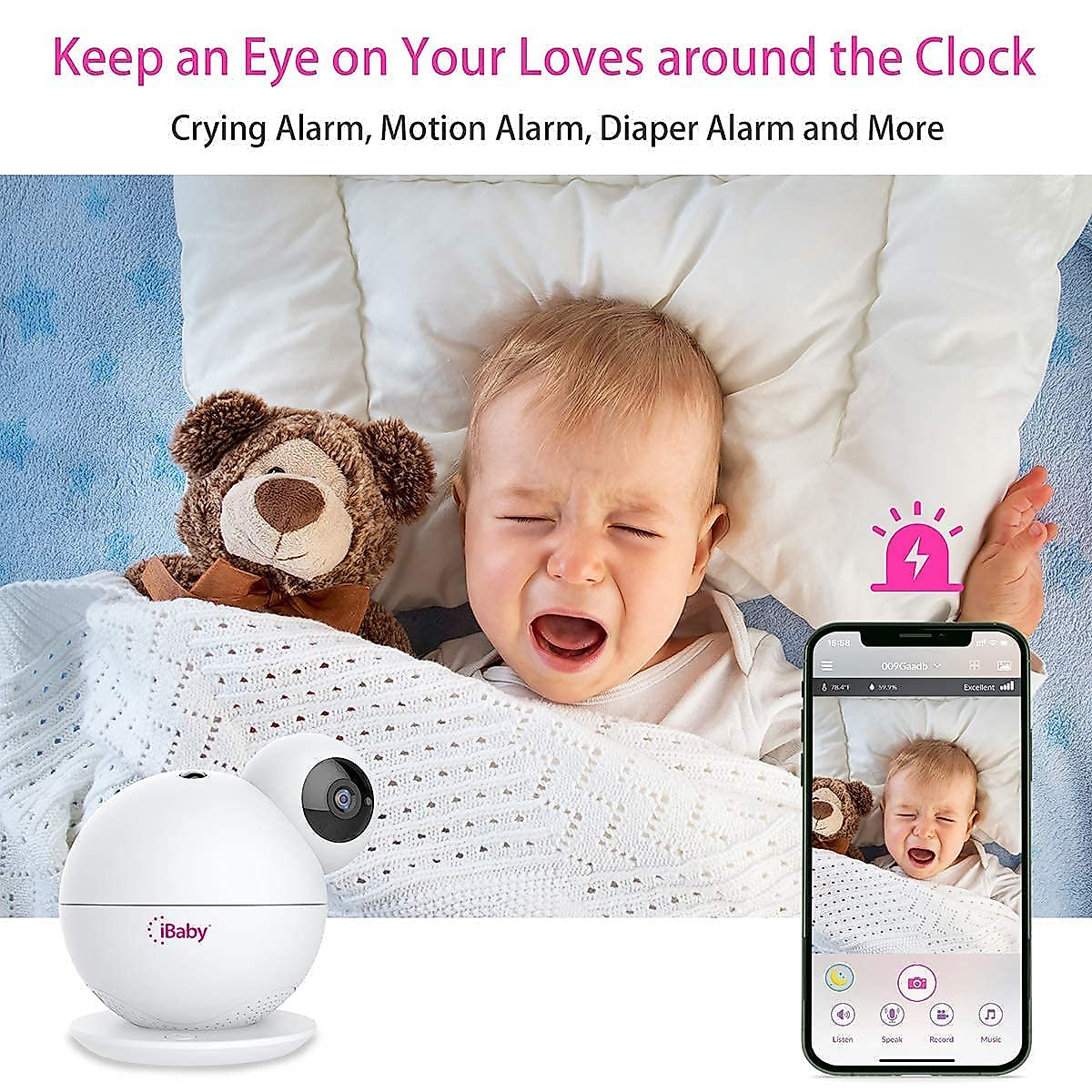 iBaby i2 Breathing Smart Baby Monitor and iBaby M8 2K Baby Camera Monitor, Night Vision, 2 Way Talk, Compatible with Smartphone.