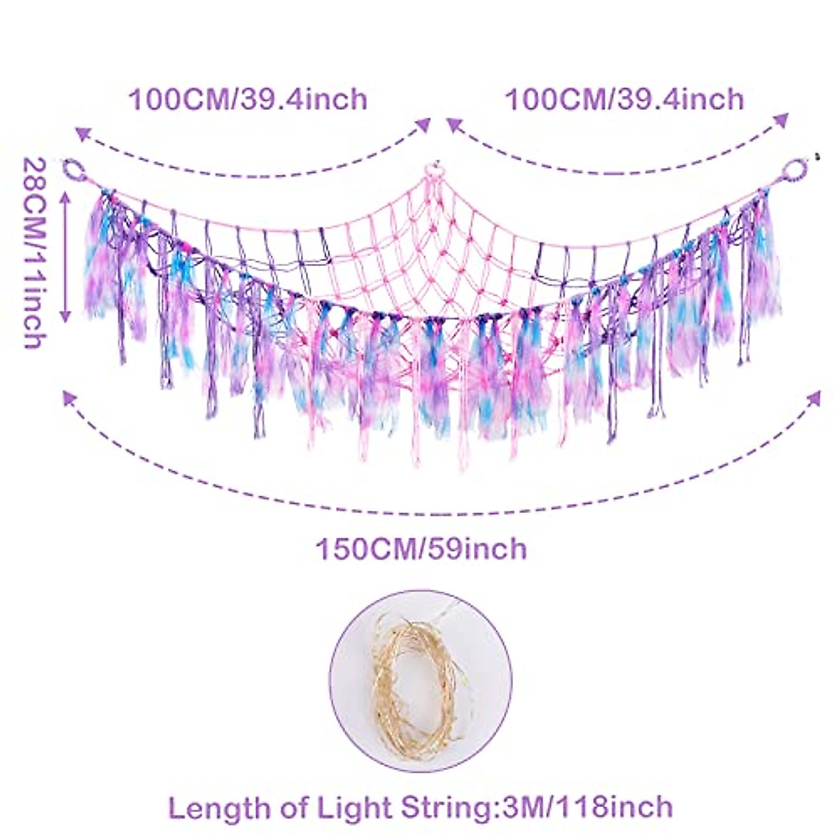 Beinou Stuffed Animals Net or Hammock with Butterfly Stuffed Animals Storage Holder with LED Light Toy Storage for Stuffed Animals for Girls Bedroom Decor