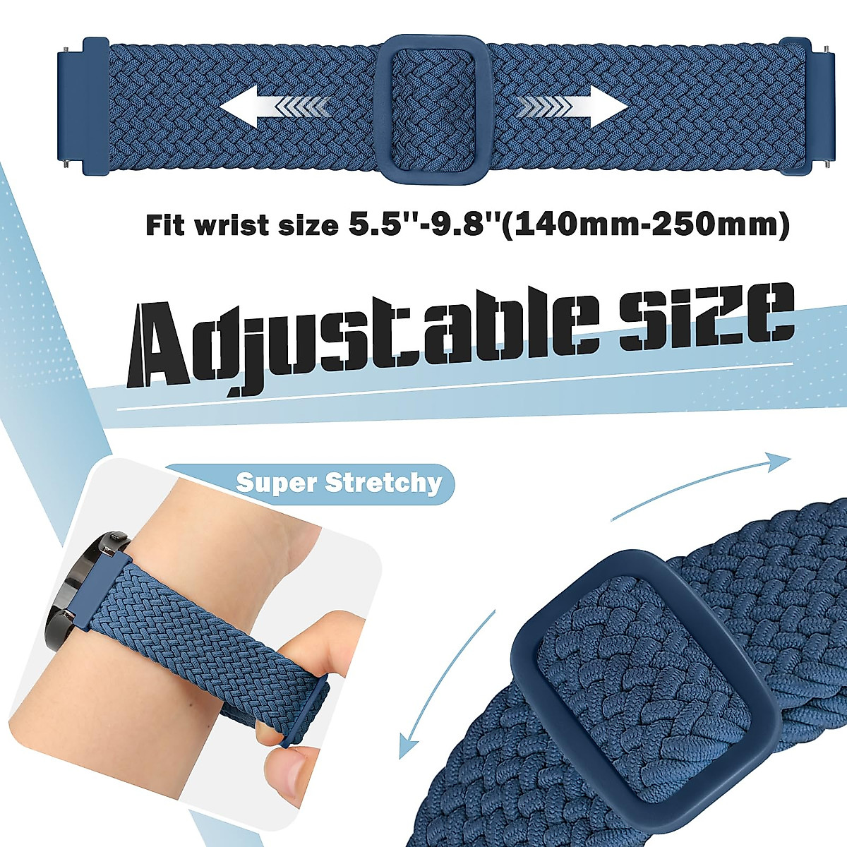 22mm Braided Solo Loop Band Quick Release Compatible with Samsung Galaxy Watch 3 45mm/Galaxy Watch 46mm/Gear S3 Frontier/Classic/Garmin Venu 3/Venu 2/Vivoactive 4/Fossil Gen 6 44mm Bands Women Men