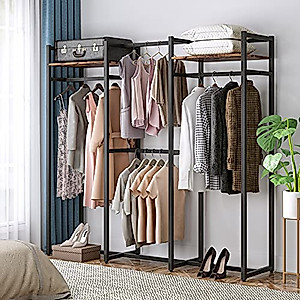 Tribesigns Garment Rack Heavy Duty Clothes Rack, Free Standing Closet Organizer with Shelves and Hanging Rod, Large Metal Clothing Rack for Hallway, Bedroom, Max Load 500Lbs (Dark Black)