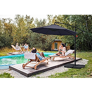 COOSHADE Offset Hanging Patio Umbrella Cantilever Umbrella 9FT Outdoor Market Umbrella with Crank & Cross Base for Garden, Deck, Backyard, Pool and Beach(Navy Blue)