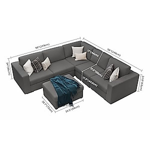 Sunrise Coast Modular Sectional Sofa Couche Convertible L Shaped Couches with Ottoman 127" Grey Large Sleeper Sofa Bed 6 Seat Sofa for Living Room