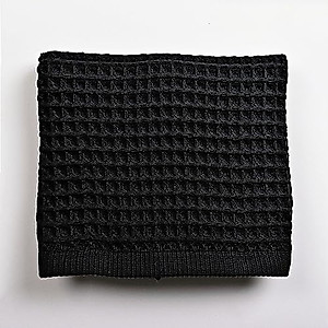 Püskül - 4 Pieces Waffle Towel Sets for Bathroom, Premium Organic Turkish Cotton 2 Hand Towels 2 Bath Towels Set (Black)