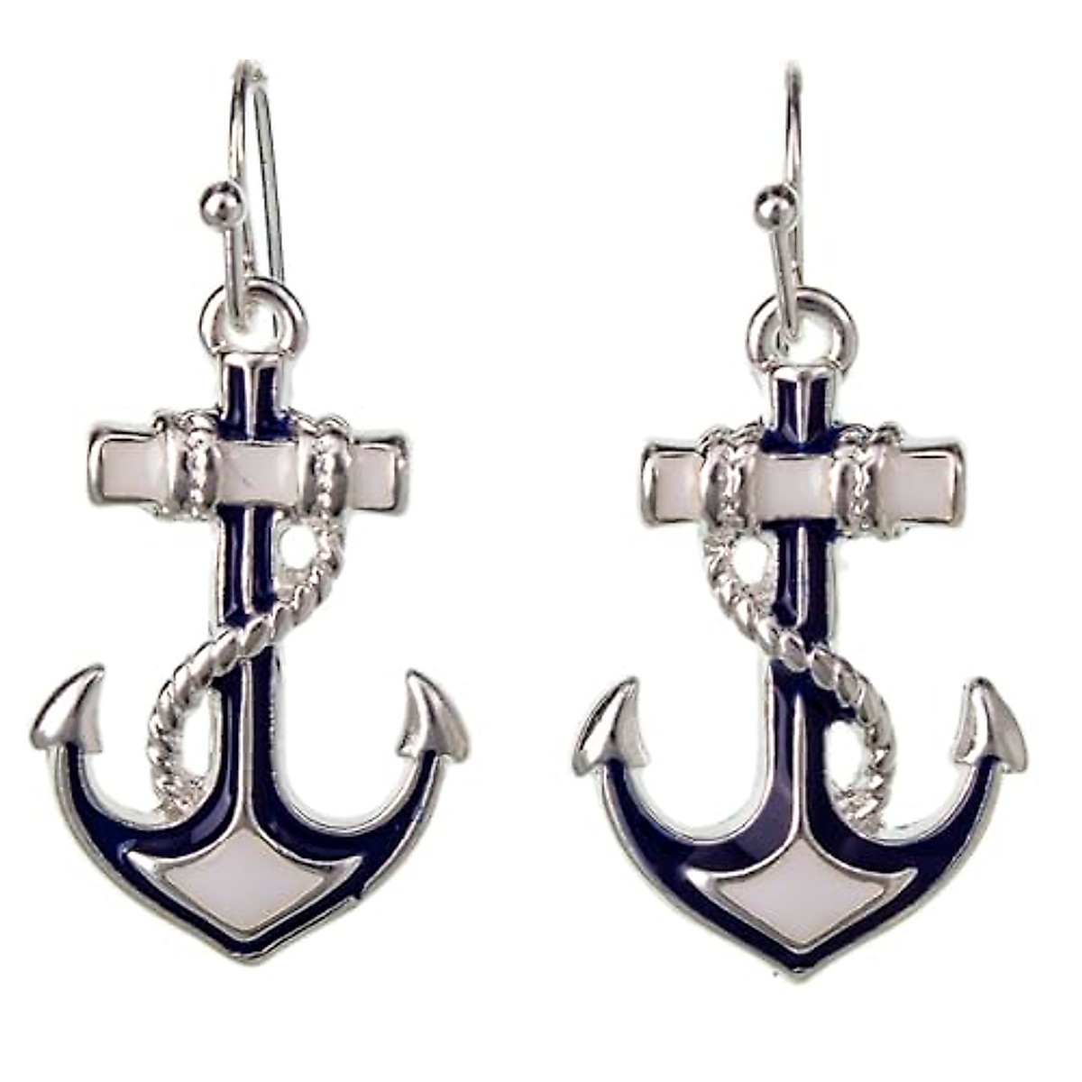 DianaL Boutique Beautiful Silvertone Nautical Anchor Earrings Enameled Gift Boxed Fashion Jewelry