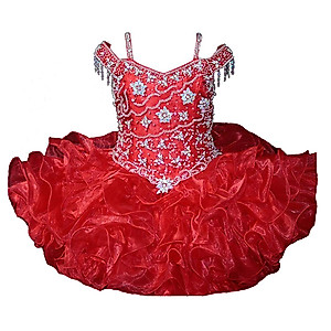 Junguan Baby Girls Off The Shoulder Cupcake Pageant Dress Short Giltz National for Infant Birthday Party Tutu Dresses 1 Year Burgundy