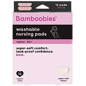 Bamboobies Women’s Nursing Pads, Reusable and Washable for Daily Use, Leak-Proof Pads for Breastfeeding, Pink, 12 Pads