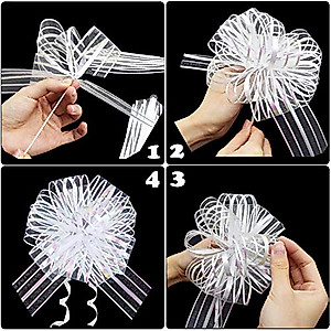 Pull Bows, 20Pcs Large White Organza Pull Ribbon String 6 Inches Gift Warp Bows for Wedding Birthday Party Christmas Gifts Decoration