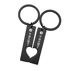 Personalized Music Spotify Code Keychain Custom Engraved Song Stainless Steel Heart Couples Keychain Gifts Black