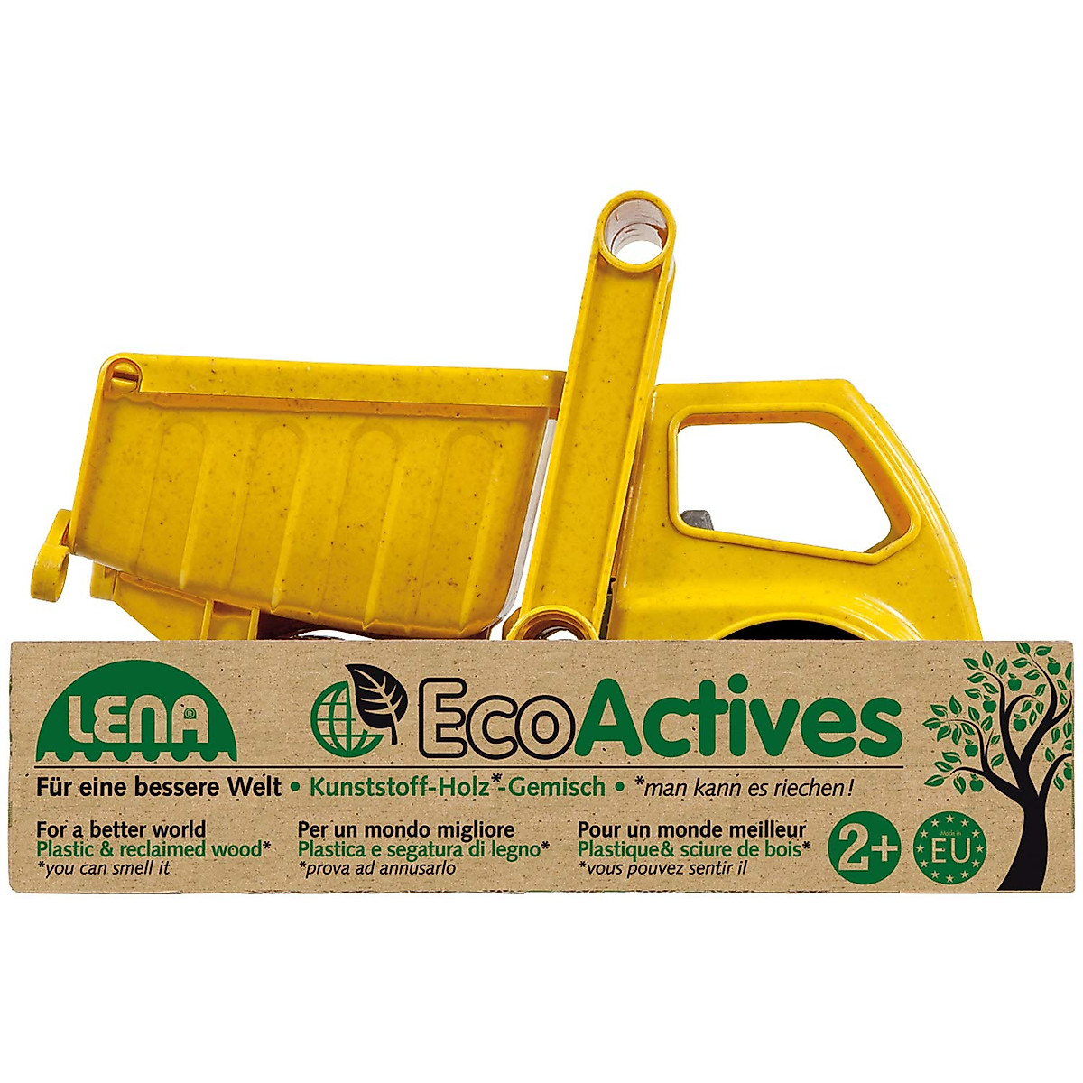 ksmtoys Lena Eco Active Toy Dump Truck is a Eco Friendly BPA and Phthalates Free Biodegradable Green Toy Manufactured from Food Grade Resin and Wood, Yellow, 11x8x6