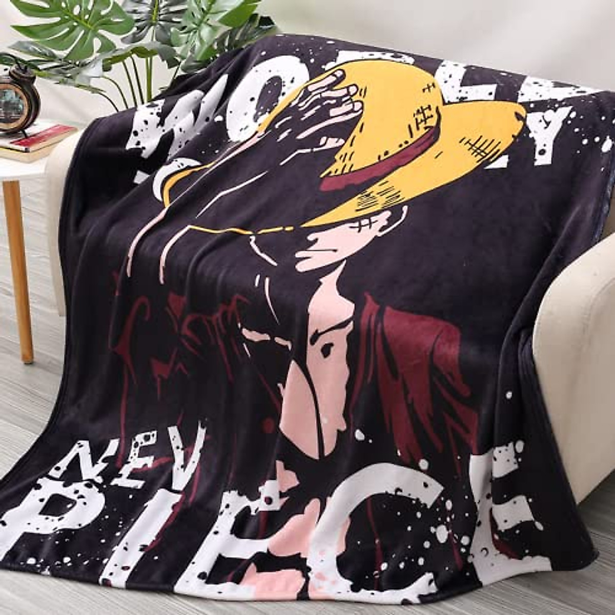 THEDAY One Piece Blanket Luffy Blanket Anime Throw Blanket Flannel Fleece Siesta Sofa Throw Lightweight Cozy Bed Soft and Warm 60"X50" (B,60"X50")