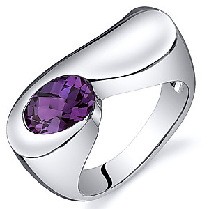 PEORA Simulated Alexandrite Museum Ring 925 Sterling Silver, 1.75 Carats Oval Shape 8x6mm, Comfort Fit, Size 8