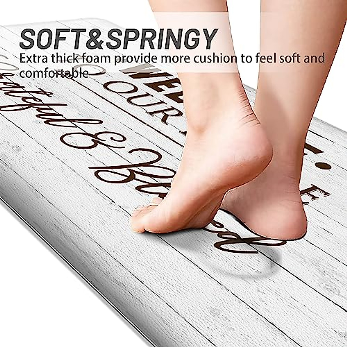 FYATHM Kitchen Mats Anti Fatigue Kitchen Floor Mat Cushioned Kitchen Rug Farmhouse Memory Foam Kitchen Mat Waterproof Grateful Home Kitchen Matt for Standing 17.3 x 29 x 0.47 inch