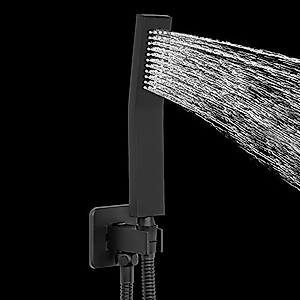 NearMoon Wall Supply Elbow with Handheld Shower Holder - Solid Brass Square Shower Bracket with Flange G1/2 Shower Hose Connector, Wall Mounted Drop Union Male Water Outlet (Matte Black)