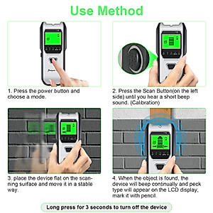 Stud Finder Wall Scanner, 5 in 1 Multi-function Upgraded Smart Stud Sensor, Wall Scanner with Battery for the Center& Edge of Metal, Studs and AC Wire, Pipe Locator for Walls