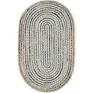 SAFAVIEH Cape Cod Collection Area Rug - 4' x 6' Oval, Natural & Blue, Handmade Flat Weave Jute, Ideal for High Traffic Areas in Living Room, Bedroom (CAP250A)