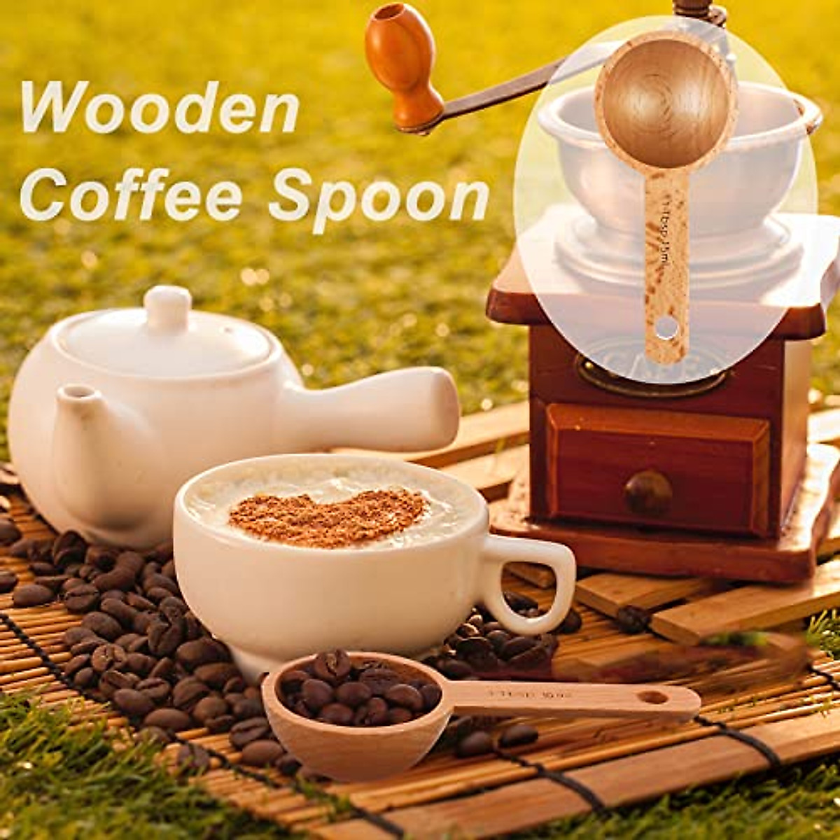 6 Pieces Wooden Coffee Spoon in Beech Coffee Scoop Measuring Scoop for Coffee Beans Wood Table Spoon for Whole Beans Ground Beans or Tea, Home Kitchen Accessories, 10 ml