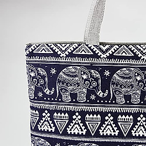 TOPASION Elephant Tote Bag with Zipper Inner Pocket, Reusable Grocery Shoulder Bag, Beach Bag Shopping Bag for Women (Blue Elephant)