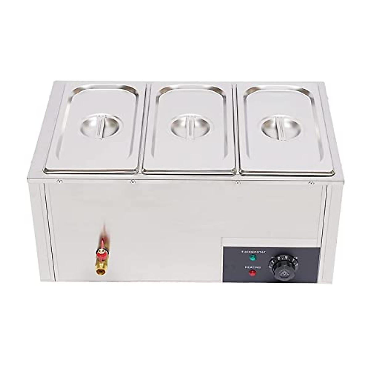 3-Pan Electric Commercial Food Warmer Steamer, 110V 850W Stainless Steel Bain-Marie Buffet Countertop Buffet Steamer Steam Table Wet Heat (3-pan)