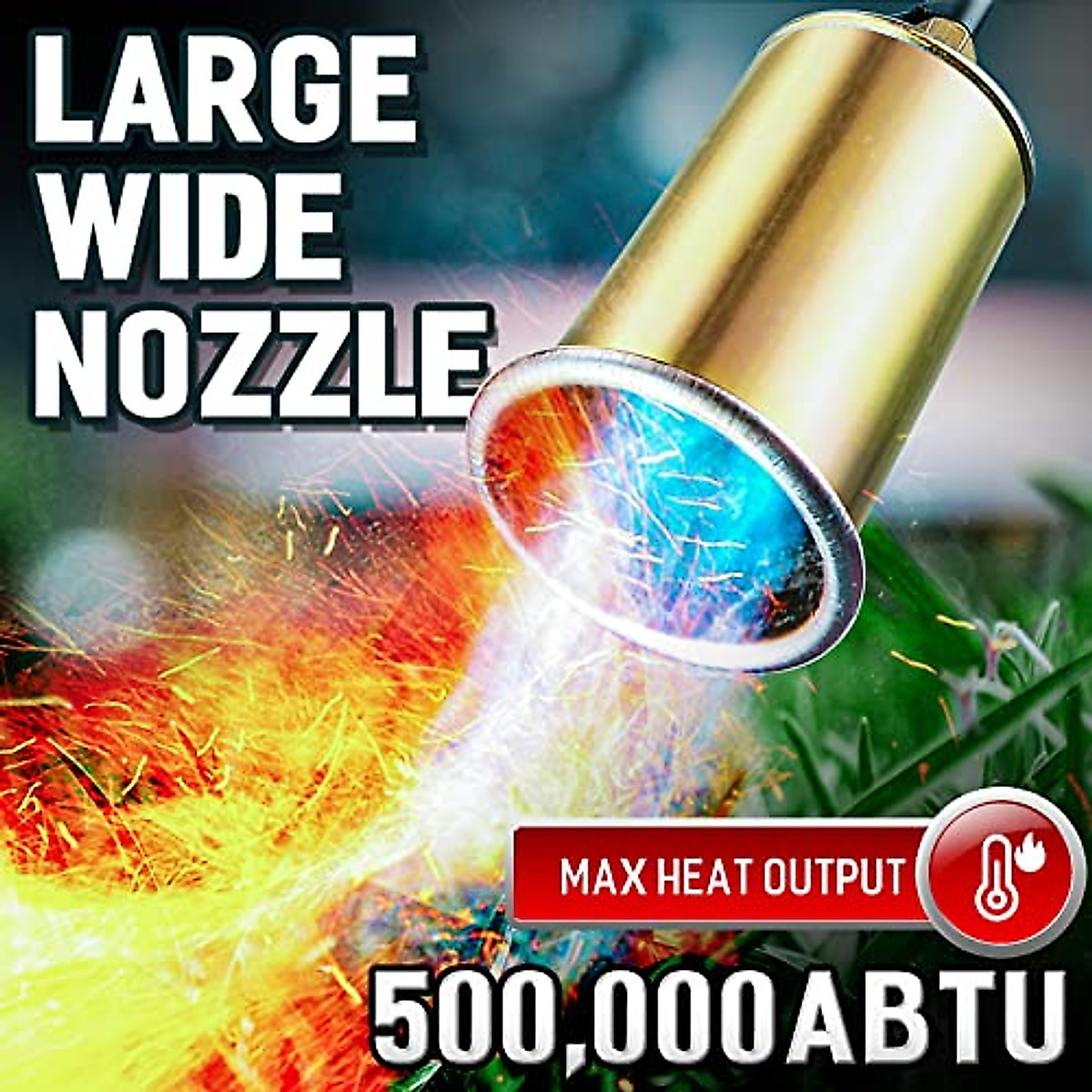 Propane Torch Weed, Seesii 500,000BTU Heavy Duty Burner Torch with 2 Electronic Igniters, Weed Burner with Control Valve and 9.8FT Hose for Garden Roofing BBQ lighter Snow Melting, Wrenches and Gloves