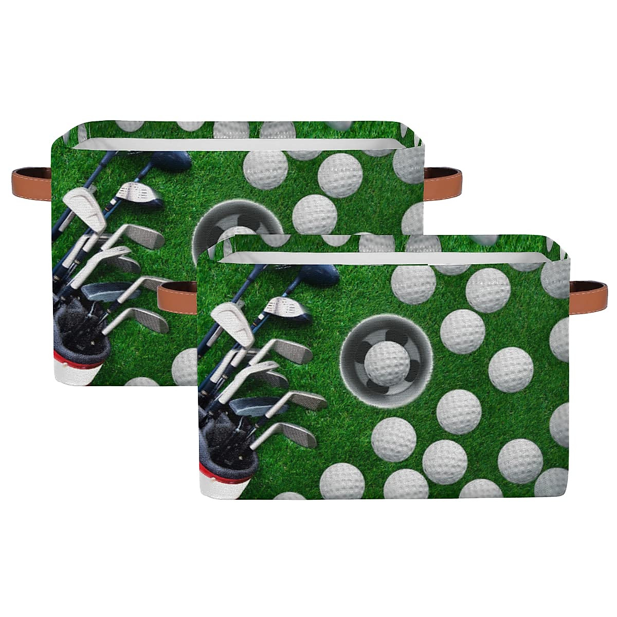 OMFUNS Golf Ball Storage Basket, Sport Golf Ball Foldable Storage Bin with Handle Fabric Rectangular Storage Box Organizer for Closet Shelf Home Office Nursery Toy Basket, 1 Pack