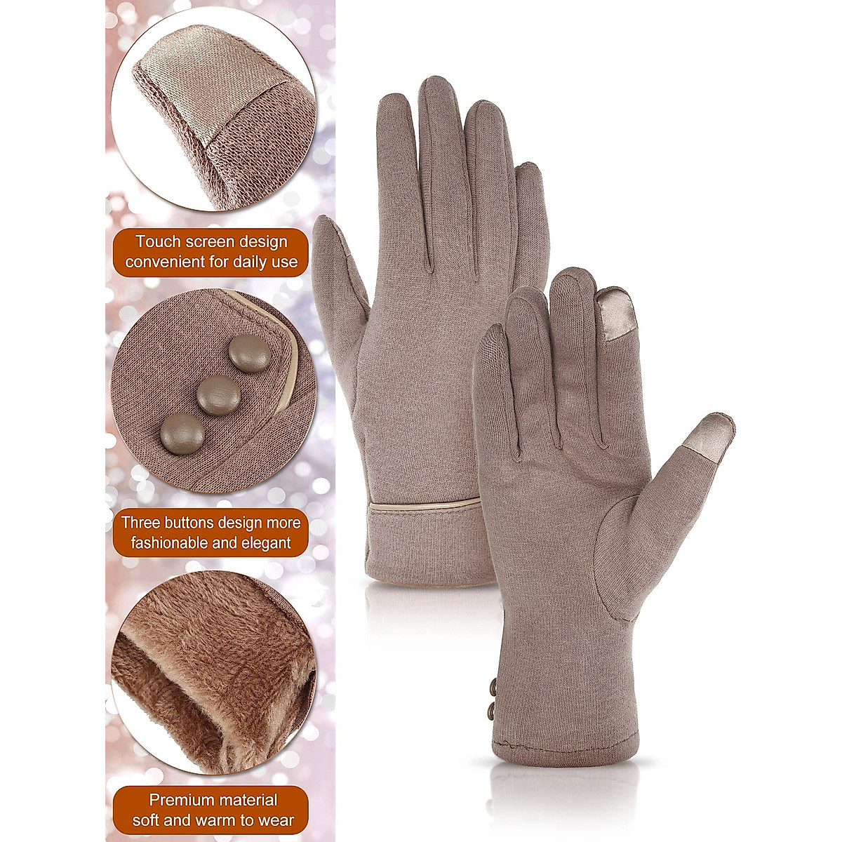 Patelai 3 Pairs Womens Gloves Winter Touchscreen Texting Phone Windproof Gloves Fleece Lined Cold Weather Warm Gloves (Black, Gray, Khaki)