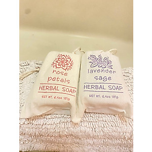 Greenwich Bay Trading Set of 2 Herbal Soaps - Each Individually Wrapped in a Drawstring Cloth Sack - Enriched with Shea Butter & Virgin Olive Oil and Infused with Fresh Botanical Scents - 6.4 Oz Each (Lavender Sage & Rose Petal)