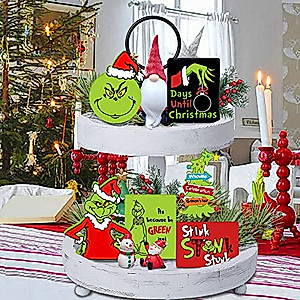 Christmas Tiered Tray Decorations Set Gifts (Tray Not Included) -𝑮𝒓𝒊𝒏𝒄𝒉𝒔 Christmas Decor,Grinchmas Table Top Xmas Christmas Party Decorations (Green-B)