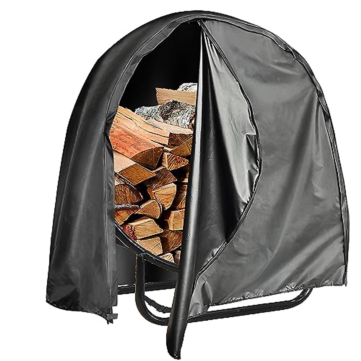 IC ICLOVER Firewood Log Hoop Cover, 40 Inch Outdoor 600D Heavy Duty Waterproof and Weather Resistant Round Log Rack Cover, with Full Length Zipper, Wood Ring Storage Holder Cover