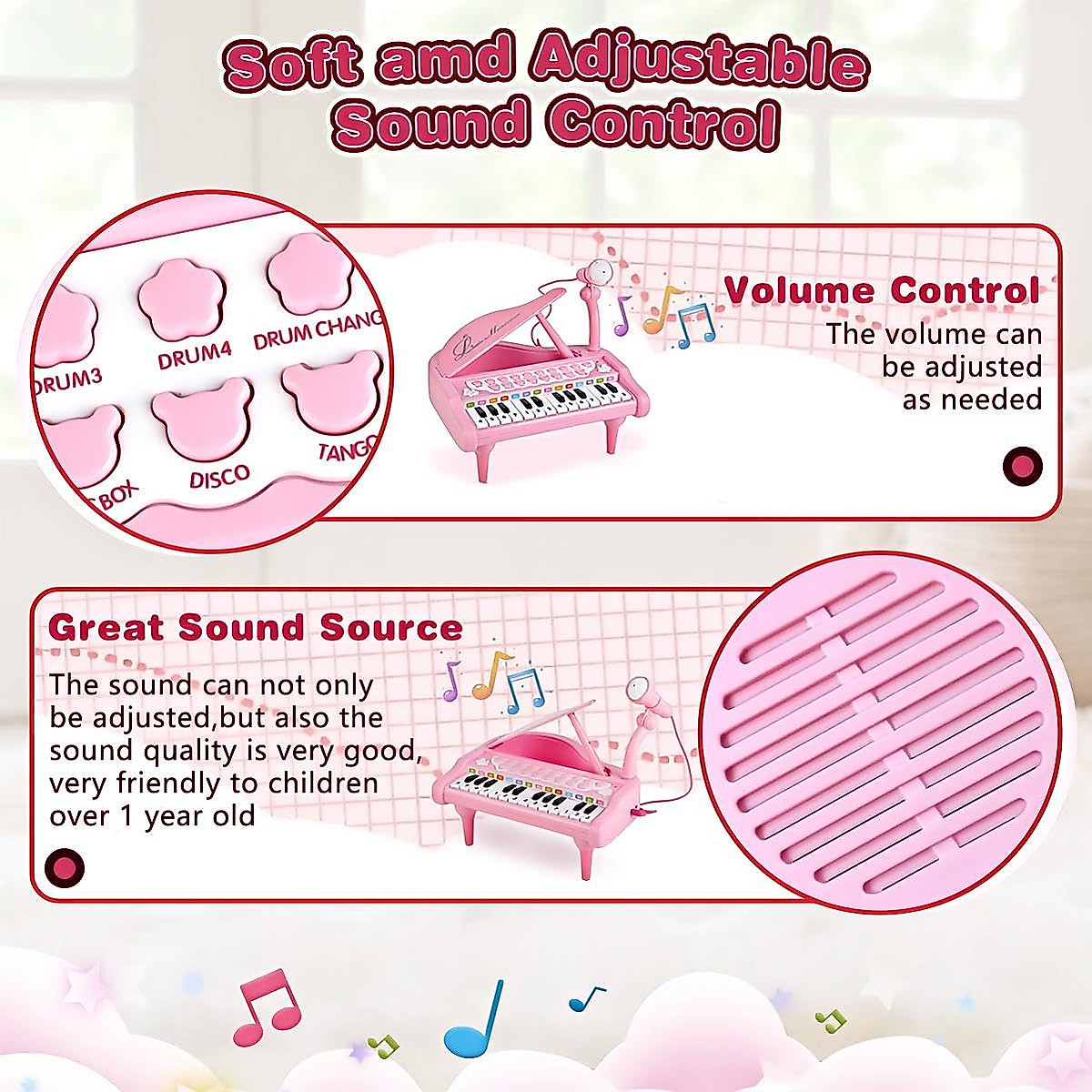 Toddler Piano Keyboard Toy - Toy Piano for 1 2 3 Years Old Girls Birthday Gift Piano Multi Functional Musical Toy with Microphone