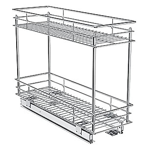 ROOMTEC Pull Out Cabinet Organizer for Narrow Cabinet (5" W X 21" D), Kitchen Cabinet Organizer and Storage 2-Tier Cabinet Pull Out Shelves Under Cabinet Storage for Kitchen, Chrome