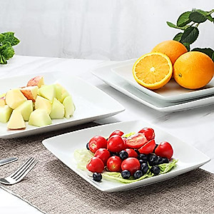 Yedio Porcelain Square Dinner Plates, 10.75 Inch Square Serving Plate for Steak, Pasta, Salad, Snacks, Pizza, Appetizer Plates-Set of 6, White