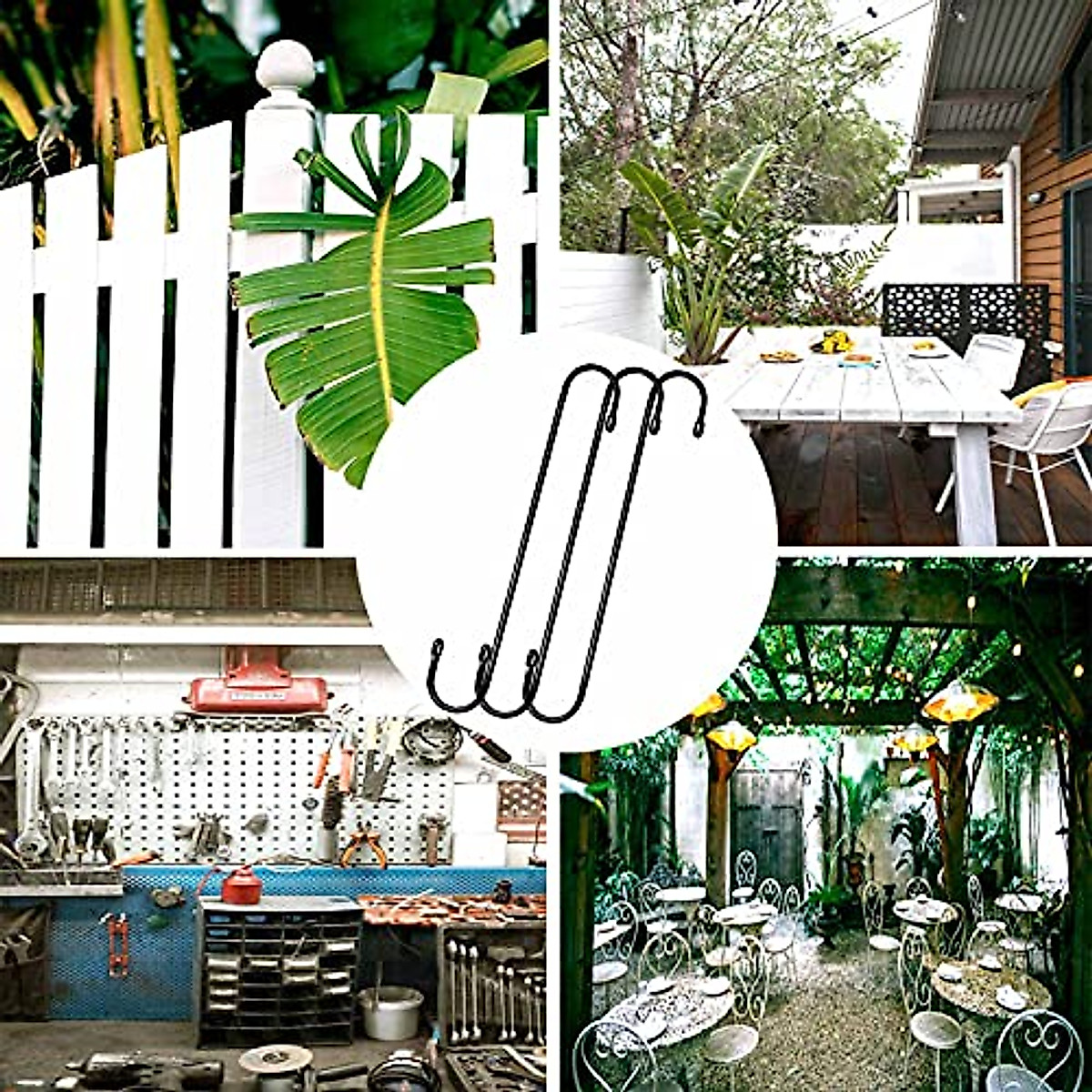 Dreecy 10 inch Extra Large S Hooks Heavy Duty Black Long S Hooks for Hanging Plants Extension Hooks for Garden,Kitchenware,Pergola,Patio,Flower Basket,Indoor Outdoor Uses(4 Pack)