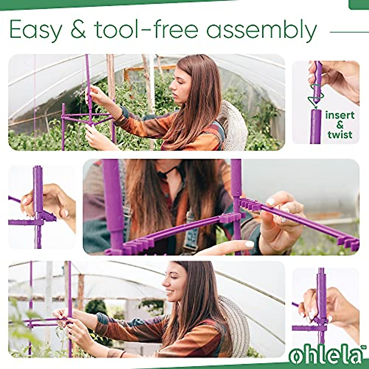 Large Tomato Cages for Garden - 6.5ft (Up to 80 Inches) Heavy Duty Tomato Cages for Vine, Vegetables, Fruits & Flowers with Adjustable Stake Arms - Tomato Stakes with 20Pcs Plant Clips