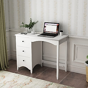 SDHYL Desk with Drawers, 37.5 Inches Study Workstation,Computer Desk with 3 Drawers，Small Desk with Storage for Home Office,Study