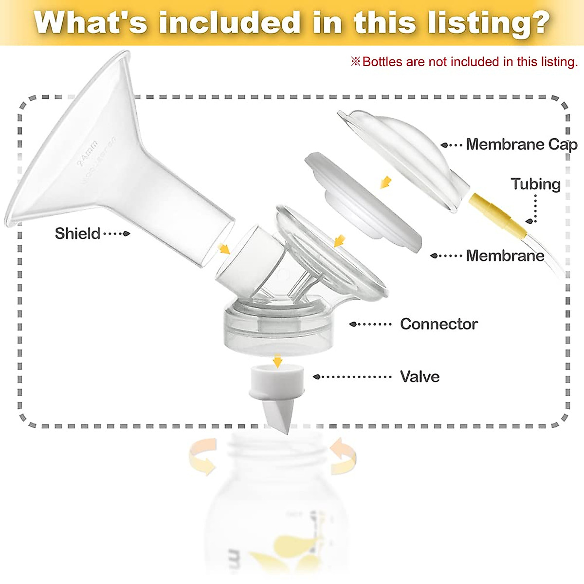 NENESUPPLY Pump Parts with 21mm Flanges Compatible with Medela Pump in Style Maxflow Breastpump and Personalfit Flex. Incl. Flange Membrane Connector Tubing Valve. Not Original Medela Pump Parts