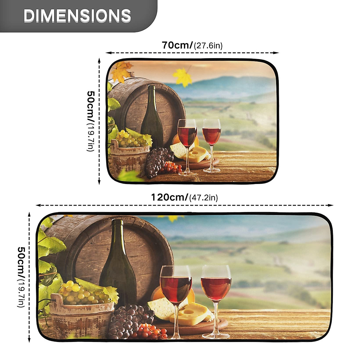 ZOEO Kitchen Mats Set of 2 Red Wine Farmhouse Grape Floor Rug Memory Foam Shower Runner Absorbent Non Slip Light for Home Hotel Door Laundry Thick Soft Washable