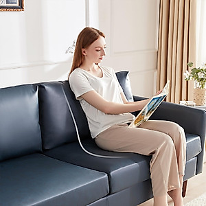 WILLOVE 80'' Faux Leather Sofa, 3 Seater Leather Couch with Cozy Wide Seats and Padded Cushions, Mid-Century Modern Loveseat Couches for Living Room, Easy Assembly, Blue