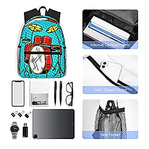 Limhibu Travel Backpack for Boys Girls Kids, Doodle Drum Musical Instrument Backpacks Children School Bag Bookbag Daypack for Men Women